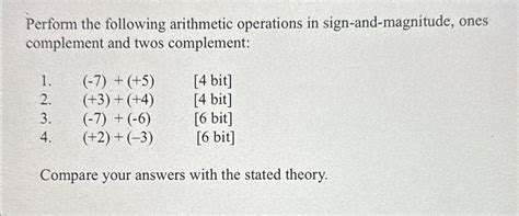 solved perform the following arithmetic operations in