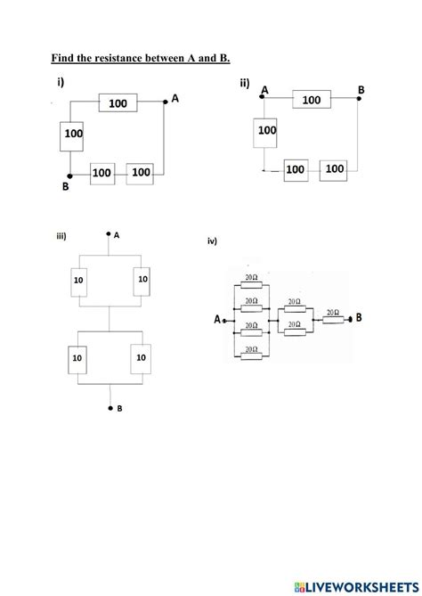 Combination Of Resistors Online Exercise For Live Worksheets