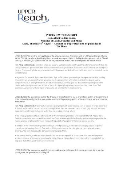 Hon Alhaji Collins Dauda Minister Of Lands Upper Reach