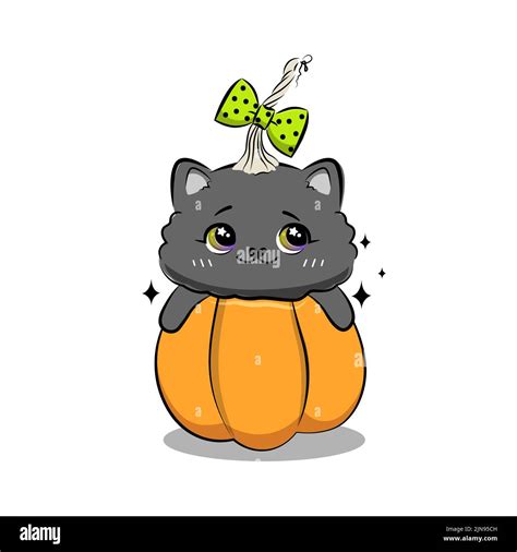 Cute Halloween Cat In Cartoon Style Vector Stock Illustration Stock