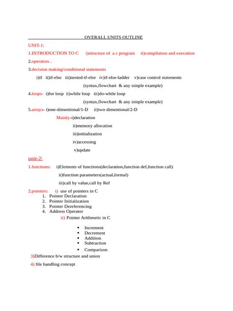 Overall Units Outline Pdf Pointer Computer Programming Algorithms