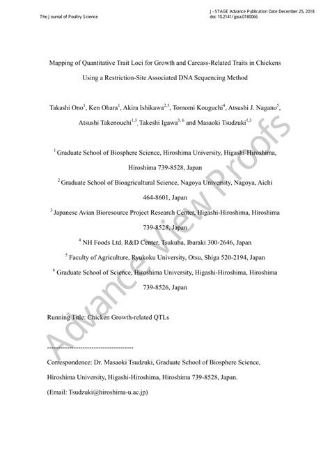 Pdf Mapping Of Quantitative Trait Loci For Growth And Carcass Related Traits In Chickens Using