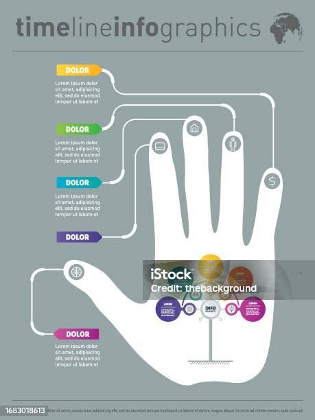 기술 또는 교육 과정의 인포그래픽 템플렛 5가지 옵션이 있는 비즈니스 프레젠테이션 개념입니다 사람의 손과 아이콘이 설정된 보고서입니다 개념에 대한 스톡 벡터 아트 및 기타