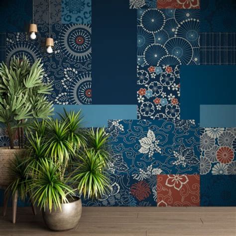 Blue Pattern Patchwork Wallpaper For Living Room Magicdecor®