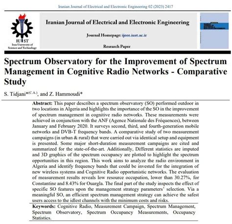 PDF Spectrum Observatory For The Improvement Of Spectrum Management In Cognitive Radio