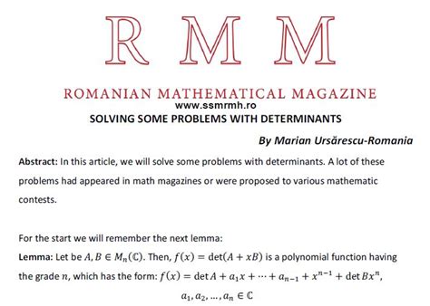 Solving Some Problems With Determinants Romanian Mathematical Magazine