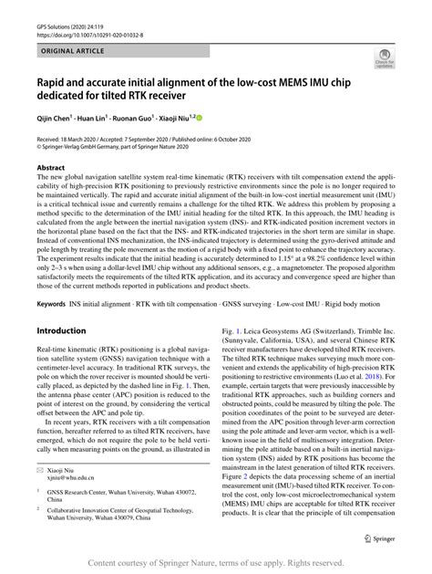Rapid And Accurate Initial Alignment Of The Low Cost Mems Imu Chip Dedicated For Tilted Rtk