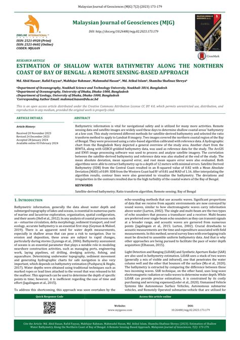 Pdf Estimation Of Shallow Water Bathymetry Along The Northern Coast Of Bay Of Bengal A Remote