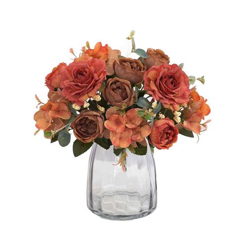 24 In Russet Artificial Peony Silk Flowers Bouquet With Hydrangea And