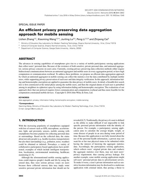 Pdf An Efficient Privacy Preserving Data Aggregation Approach For Mobile Sensing An Efficient