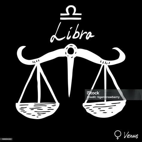 손으로 그린 조디악 별자리 기호와 기호 천칭 자리 금성 일러스트 그림 행성과 기호 서면 이름 신비한 신비한 손바닥과 마술 연금술에 사용할 수 있습니다 벡터 규모에 대한 스톡