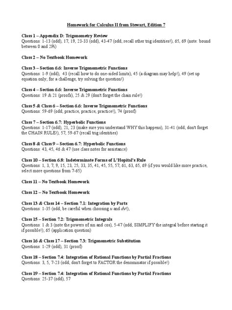 calculus ii homework from stewart s calculus ed 7 pdf integral