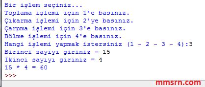 Python İle Basit Hesap Makinesi İşlem Programı Kodları Mmsrn Eğitim ve Bilgi Sitesi
