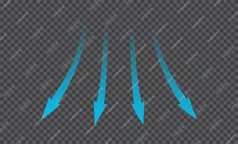 공기 흐름 공기 이동의 방향을 보여주는 파란색 화살표 바람 방향 화살표 컨디셔너에서 파란색 차가운 신선한 스트림 투명 한 배경에 고립 된 벡터 일러스트 레이 션 프리미엄 벡터