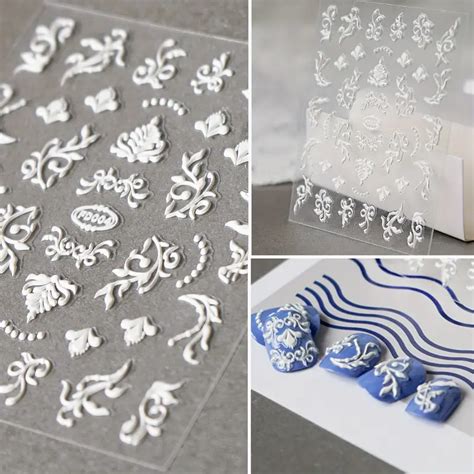 네일 아트 스티커 5d 양각 흰색 꽃 레이스 네일 데칼 흰색 꽃 토템 네일 디자인 네일 아트 장식 손톱 용 Temu Republic Of Korea