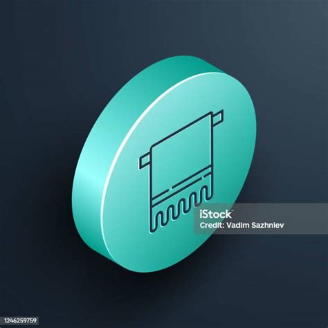 검은 색 배경에 격리 된 행거 아이콘에 등각 칭호 수건 욕실 수건 아이콘입니다 청록색 원 버튼 벡터 일러스트레이션 3차원 형태에 대한 스톡 벡터 아트 및 기타 이미지