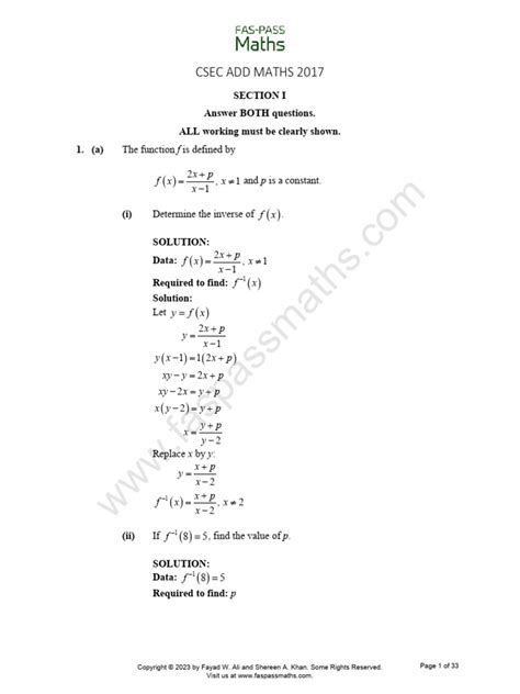Csec Add Maths 2017 May Past Paper Solutions Pdf Quadratic Equation