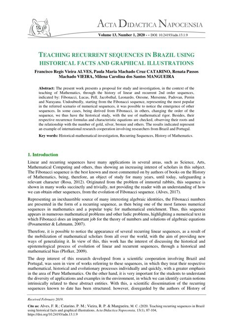 Pdf Teaching Recurrent Sequences In Brazil Using Historical Facts And Graphical Illustrations