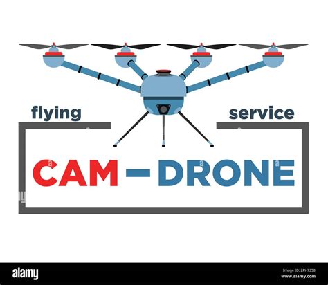 Quadcopter Logo In Realistic Style Blue Drone With Camera Colorful Vector Illustration