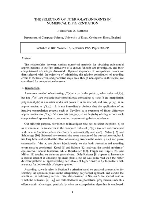 Pdf The Selection Of Interpolation Points In Numerical Differentiation