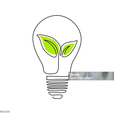 한 줄 도면에 전구 내부를 심는다 녹색 에너지와 환경 친화적 인 소스의 창조적 인 개념 벡터 리나트 일러스트레이션 전구에 대한