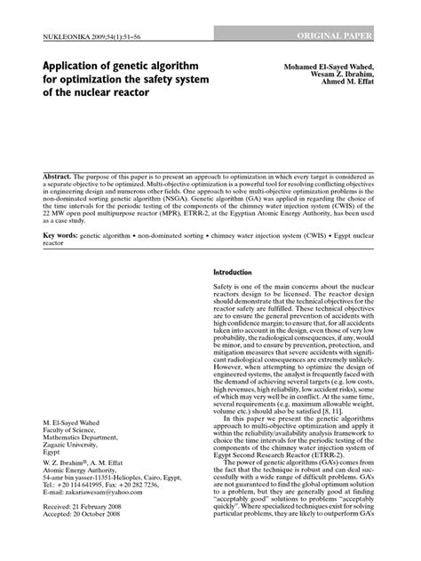 Application Of Genetic Algorithm For Optimization The Safety System Pdf Genetic Algorithm