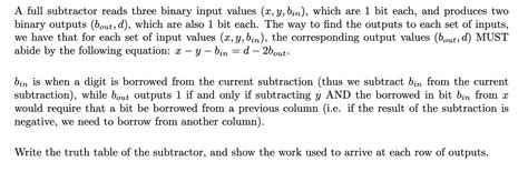Solved A Full Subtractor Reads Three Binary Input Values