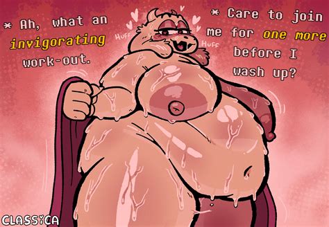 Rule 34 After Exercise Anthro Belly Big Belly Big Breasts Blush Bodily Fluids Boss Monster