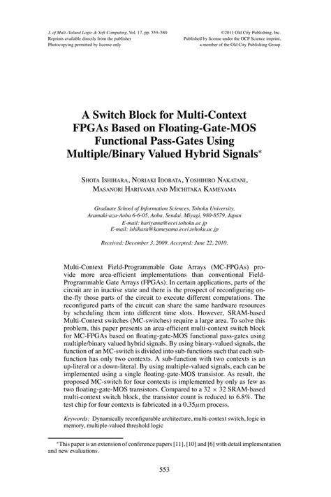 Pdf A Switch Block For Multi Context Fpgas Based On Floating Gate Mos