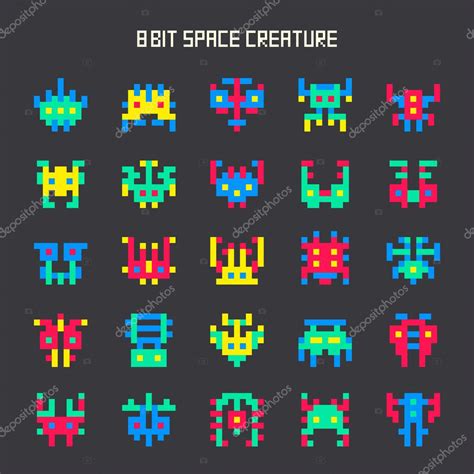 Set Of 8 Bit Color Space Monsters — Stock Vector © Artenot 46385861