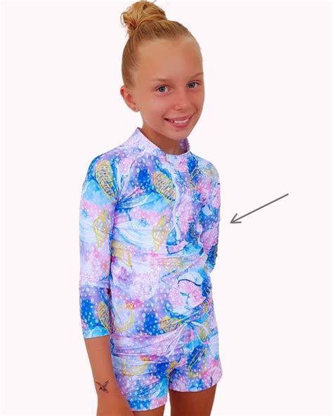 Girls Zip Front Rash Guard Top Sun Protective Swimwear Tribe Tropical