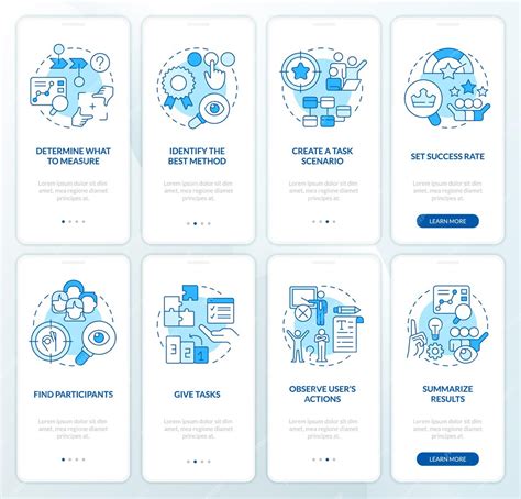 Premium Vector Usability Test Plan Blue Onboarding Mobile App Screen Set