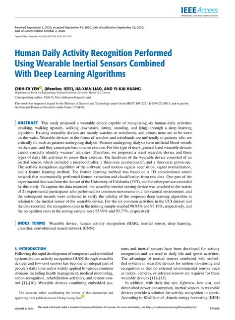 Pdf Human Daily Activity Recognition Performed Using Wearable