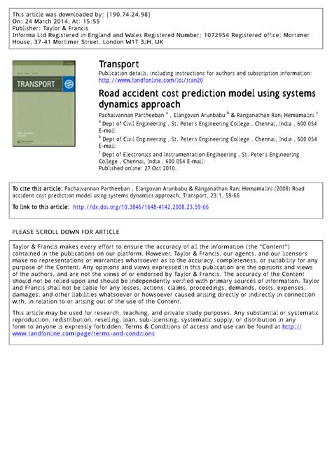 Pdf Road Accident Cost Prediction Model Using Systems Dynamics Approach