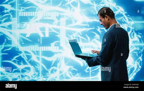 System Administrator Working On Laptop Programming Artificial