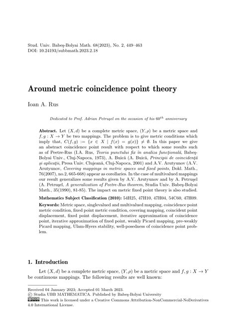 Pdf Around Metric Coincidence Point Theory