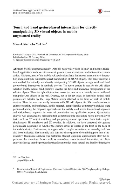 Touch And Hand Gesture Based Interactions For Directly Manipulating 3d Virtual Objects In Mobile