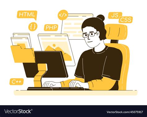Freelancer Writing Code Flat Concept Royalty Free Vector