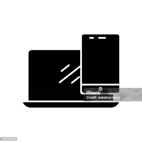 휴대 전화와 노트북 글리프 아이콘 그림입니다 전자 기술과 관련된 아이콘 그림 간단한 벡터 디자인 편집 가능 32 X 32에서 완벽한 픽셀 고체에 대한 스톡 벡터 아트 및