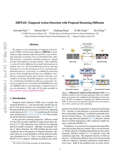 Pdf Difftad Temporal Action Detection With Proposal Denoising Diffusion
