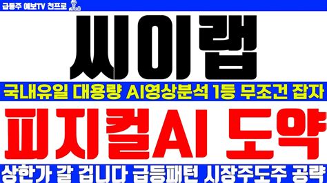 [씨이랩 주가전망] 긴급속보 국내유일 대용량 Ai영상분석 1등 무조건 잡자 피지컬ai 도약 폭등 상한가 갈겁니다 급등패턴 시장주도주 공략필수 대형 인수합병 풀매수 급등주