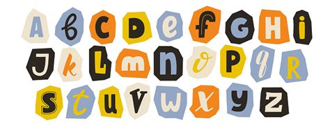 종이 알파벳 컬렉션을 잘라냅니다 Colorfull 다른 편지 콜라주 세트 귀여운 공예 낙서 글꼴 요소는 장식 포스터 배너 인쇄를 위한 번들입니다 몸값 협박 스타일 Abc 팩