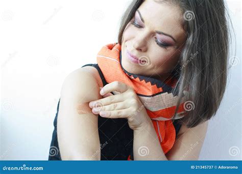 Woman With A Patch On Her Shoulder Stock Image Image Of Shoulder Skin 21345737