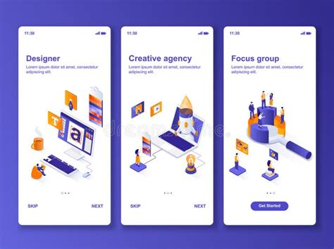 Creative Agency Isometric Gui Design Kit Stock Illustration Illustration Of Mockup Research
