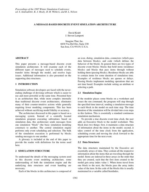 Pdf A Message Based Discrete Event Simulation Architecture