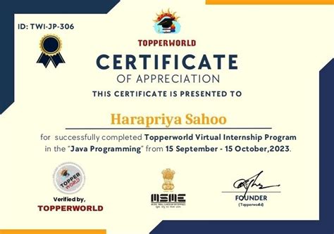 Harapriya Sahoo On Linkedin Topperworld Javaprogramming Internship