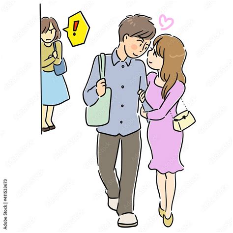 浮気現場を見つけた女性 Stock Illustration Adobe Stock