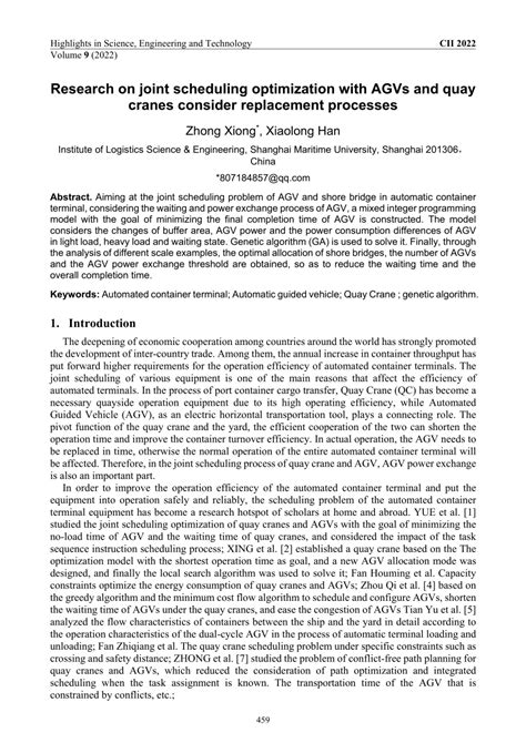 Pdf Research On Joint Scheduling Optimization With Agvs And Quay Cranes Consider Replacement