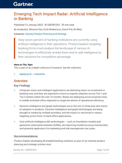Gartner Emerging Tech Impact Radar Artificial Intelligence In Banking Download Free Pdf