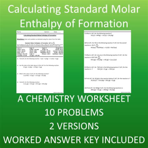Standard Molar Enthalpy Of Formation Calculations A Chemistry Worksheet Worksheets Library